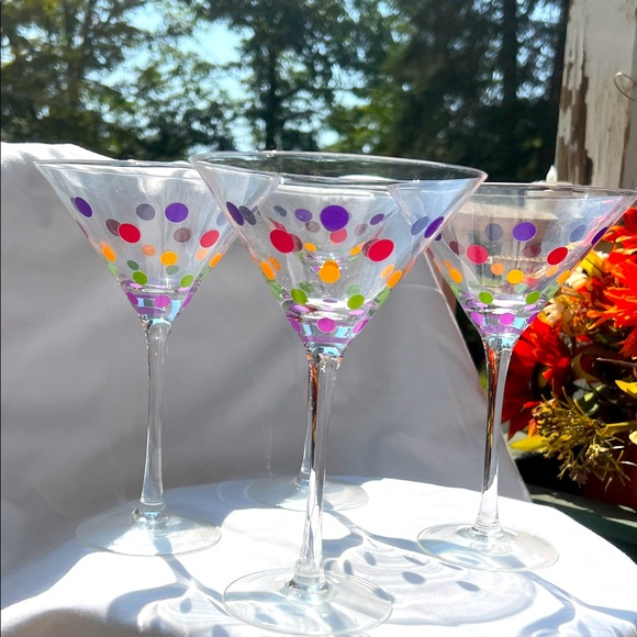 Dining | Pampered Chef Colorful Polka Dot Martini Glasses 4 Set Dainty ...